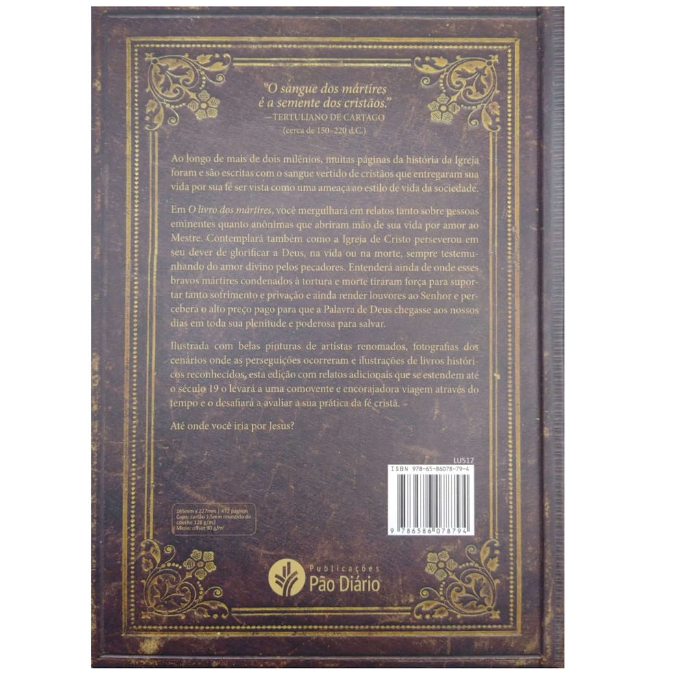 O Livro Dos Mártires John Foxe Pão Dário Livraria 100 Cristão 100